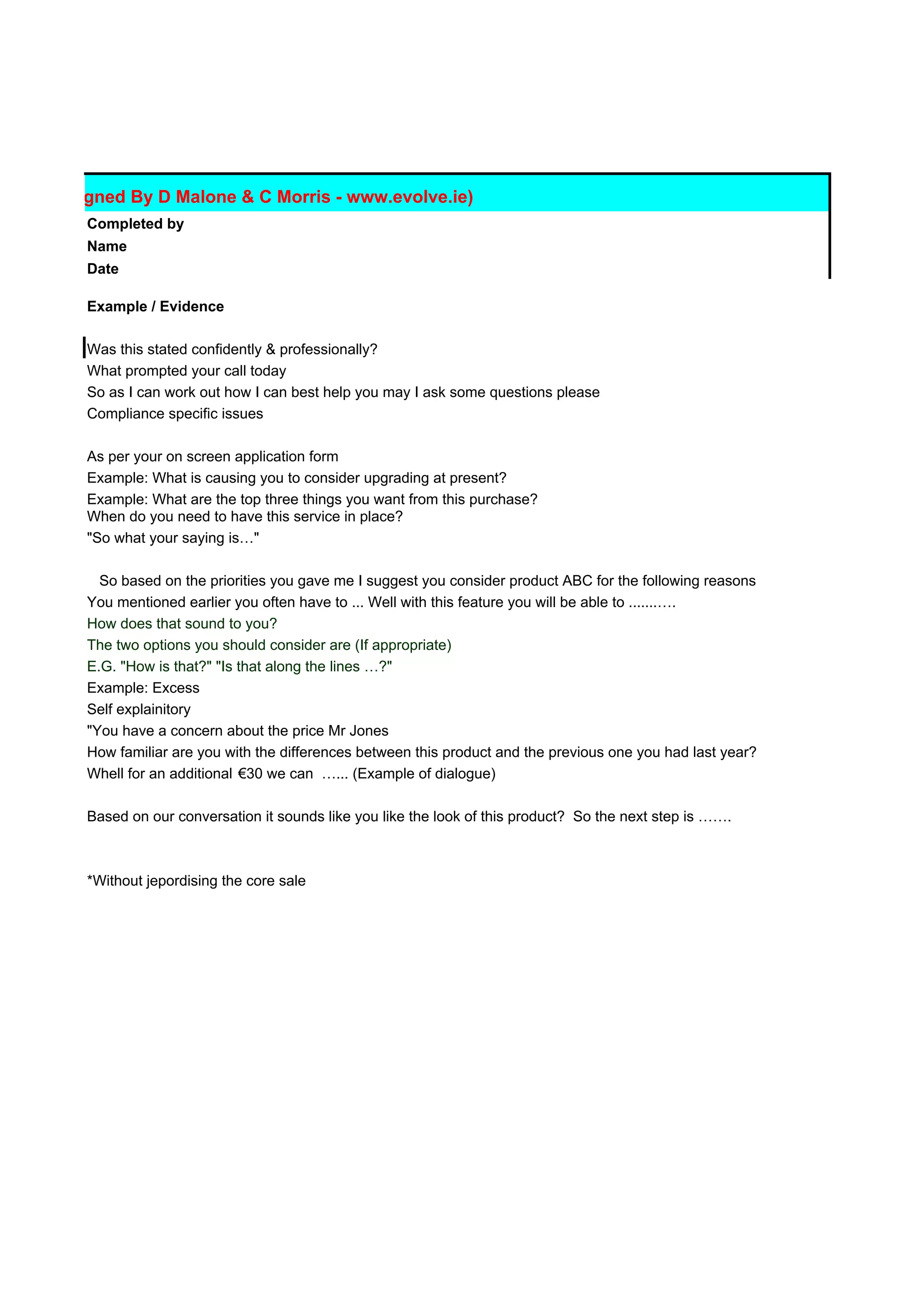 Telesales in bound call evaluation process - tracking sales behaviours ...