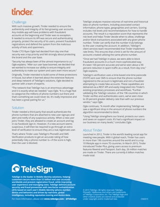 Tinder Reduces Spam Traffic 90% with TeleSign - Case Study | PDF