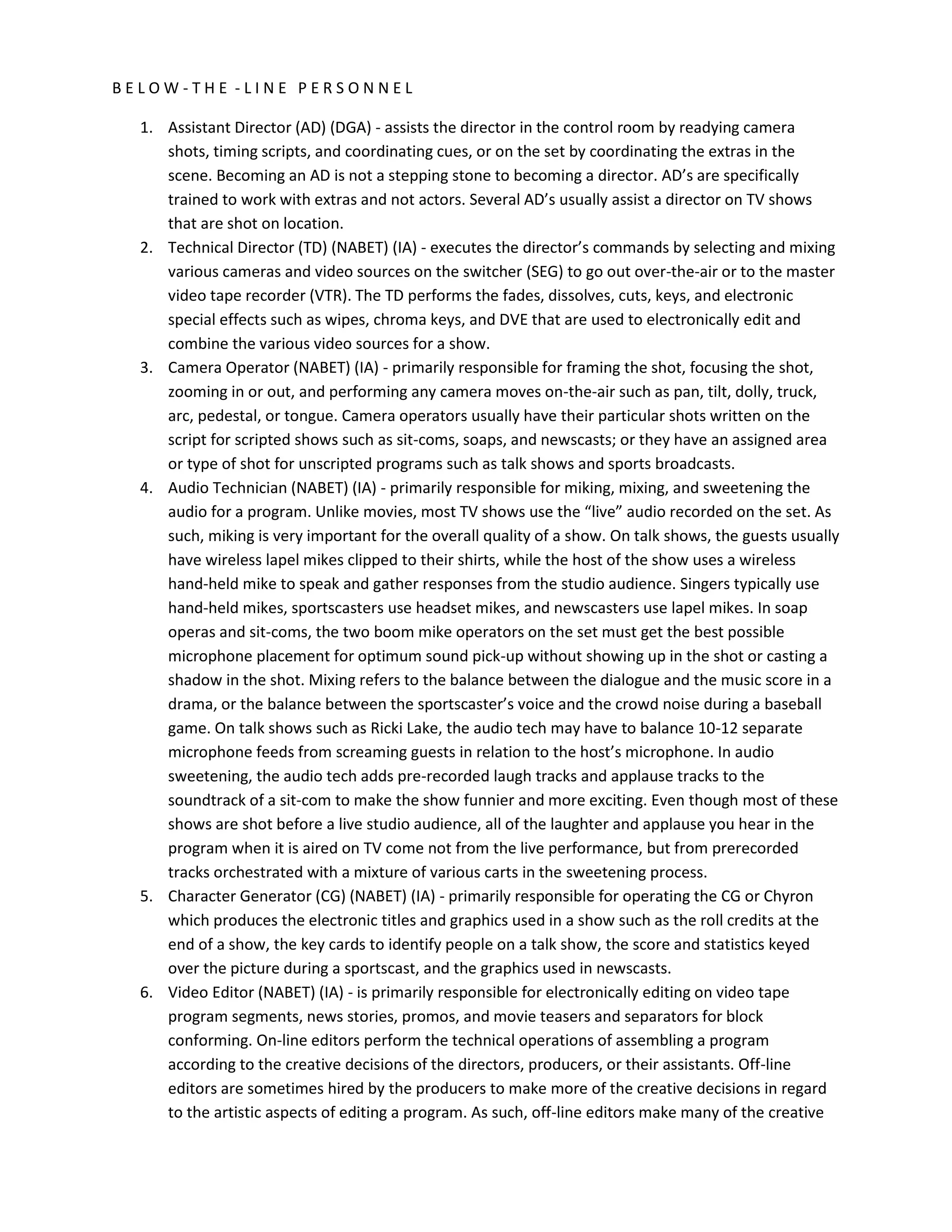 Television production | DOCX