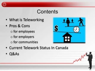 Telework | PPTX | Remote Working | Careers