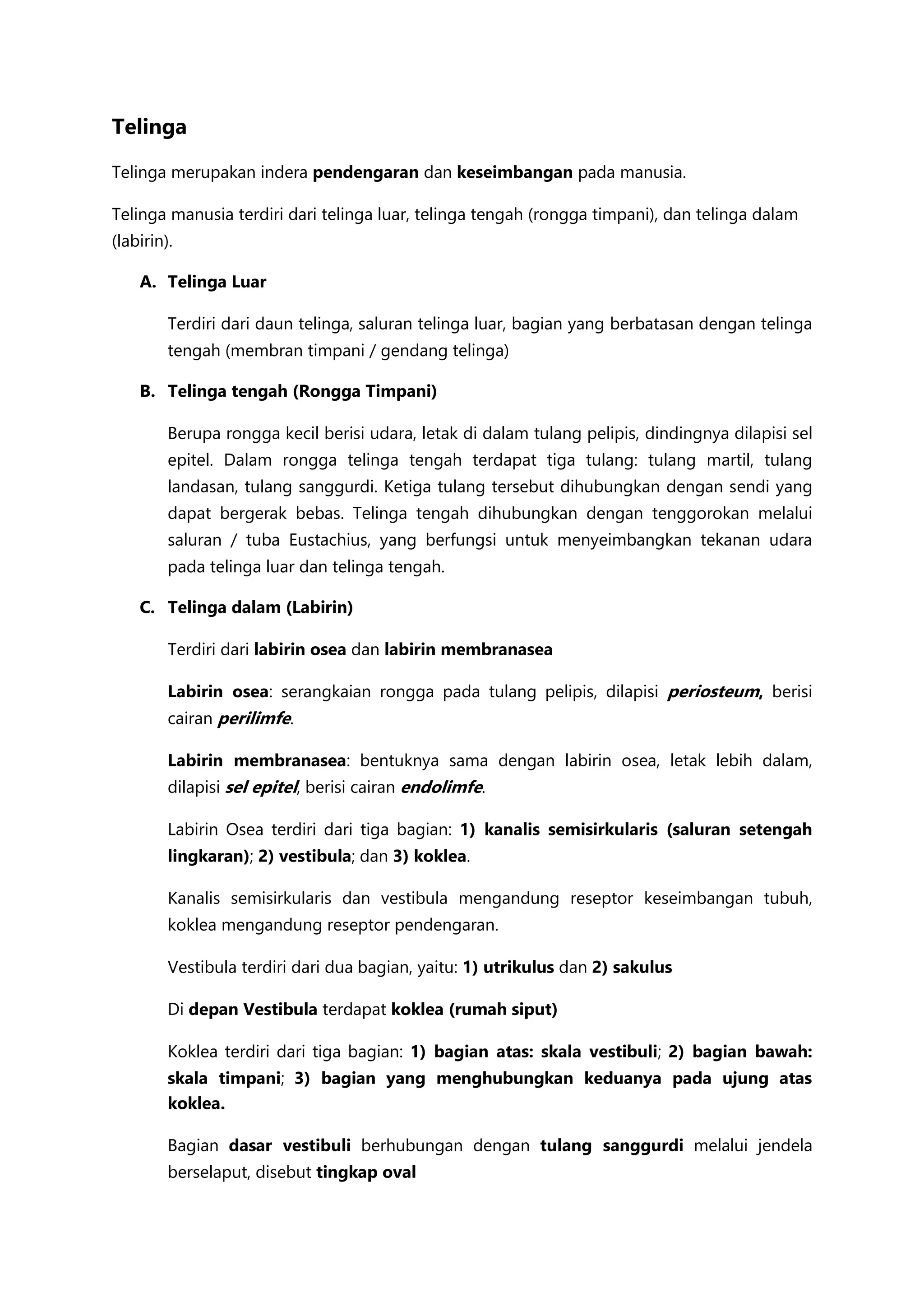 Ringkasan Materi Telinga | DOCX