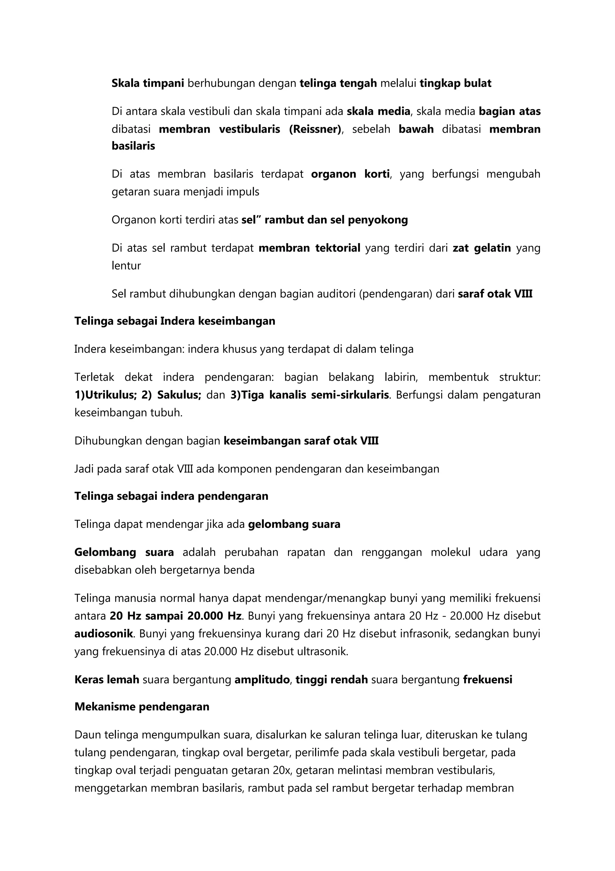 Ringkasan Materi Telinga | DOCX
