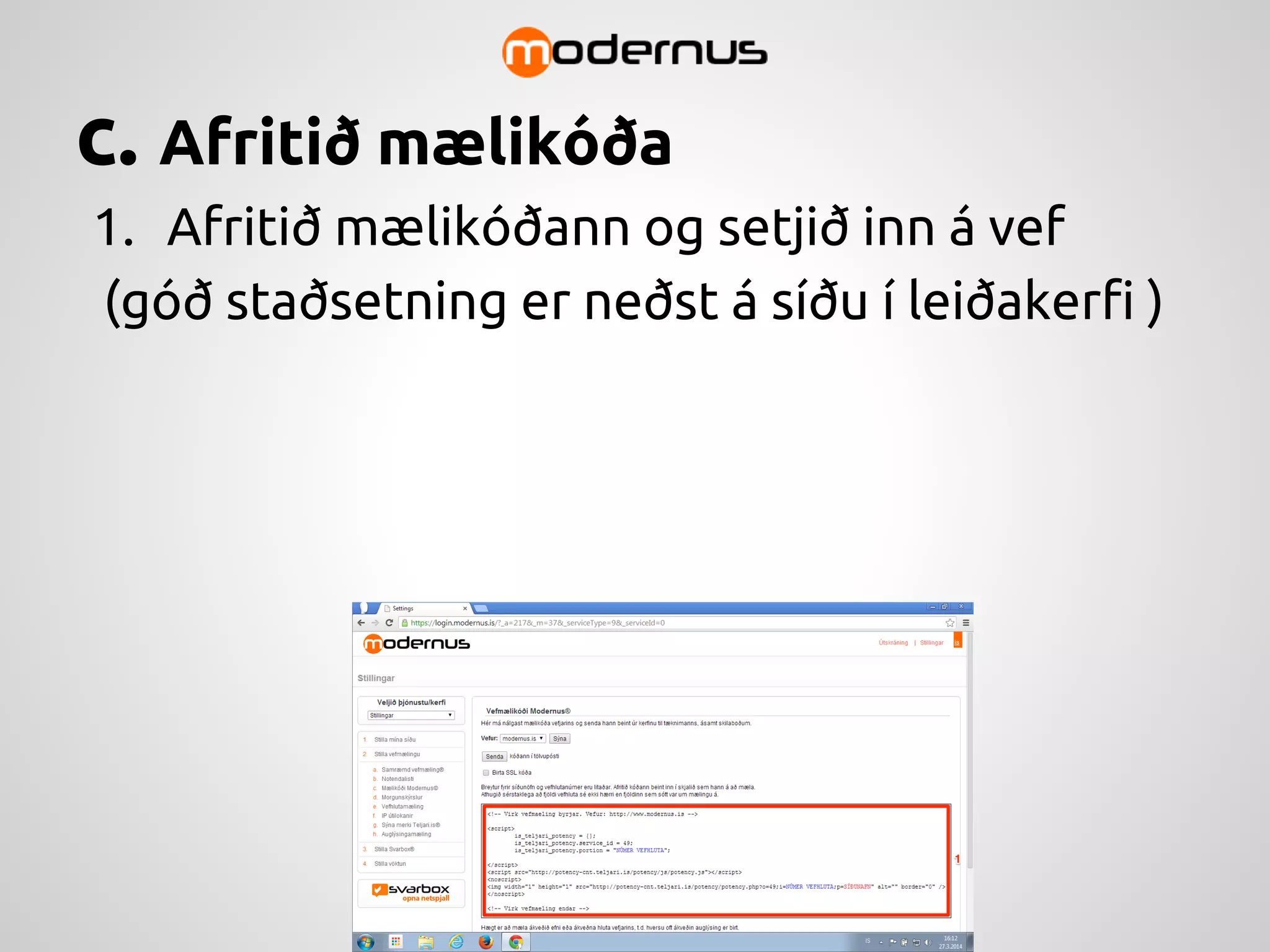 Teljari: hvernig á að sækja mælikóða | PPT