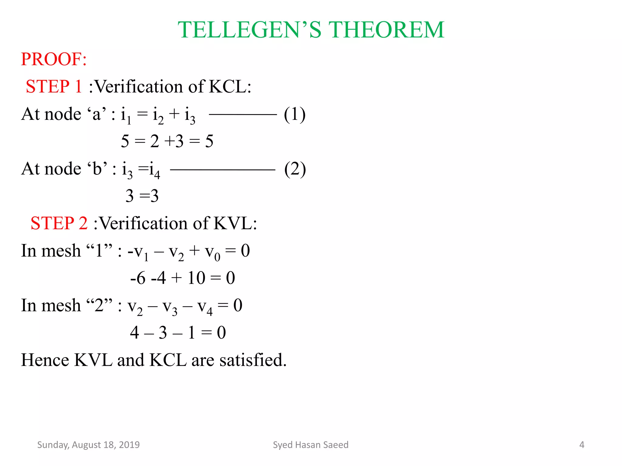 Tellegen's theorem | PDF