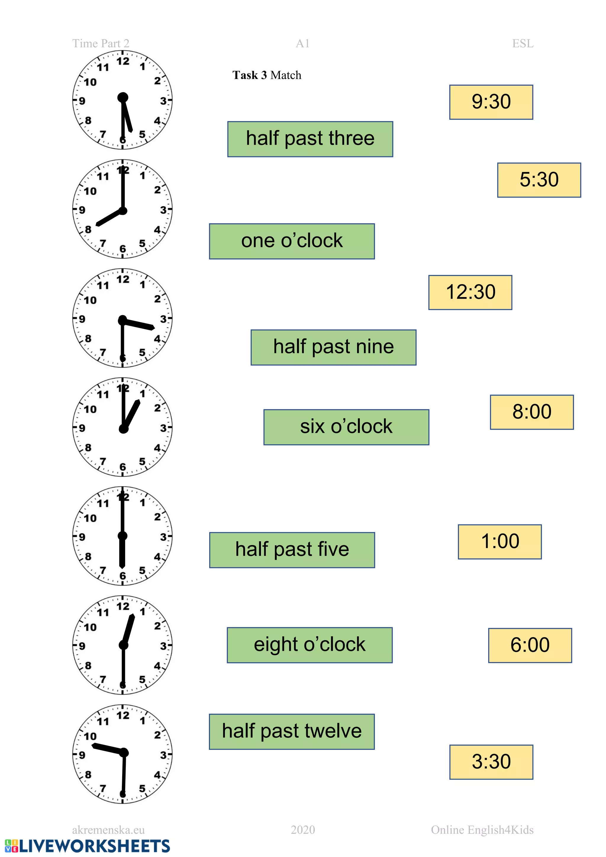 Telling time: o'clock & half past | PDF