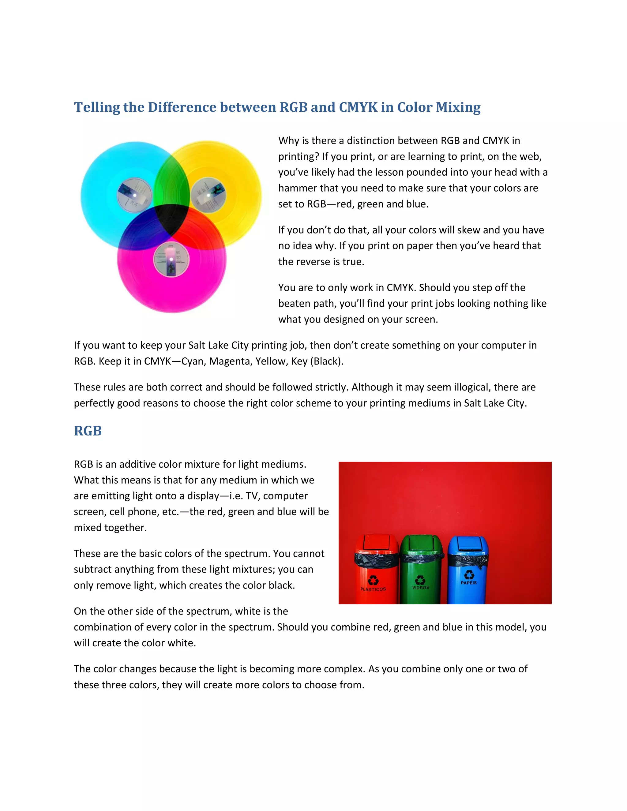 Telling the difference between rgb and cmyk in color mixing | PDF