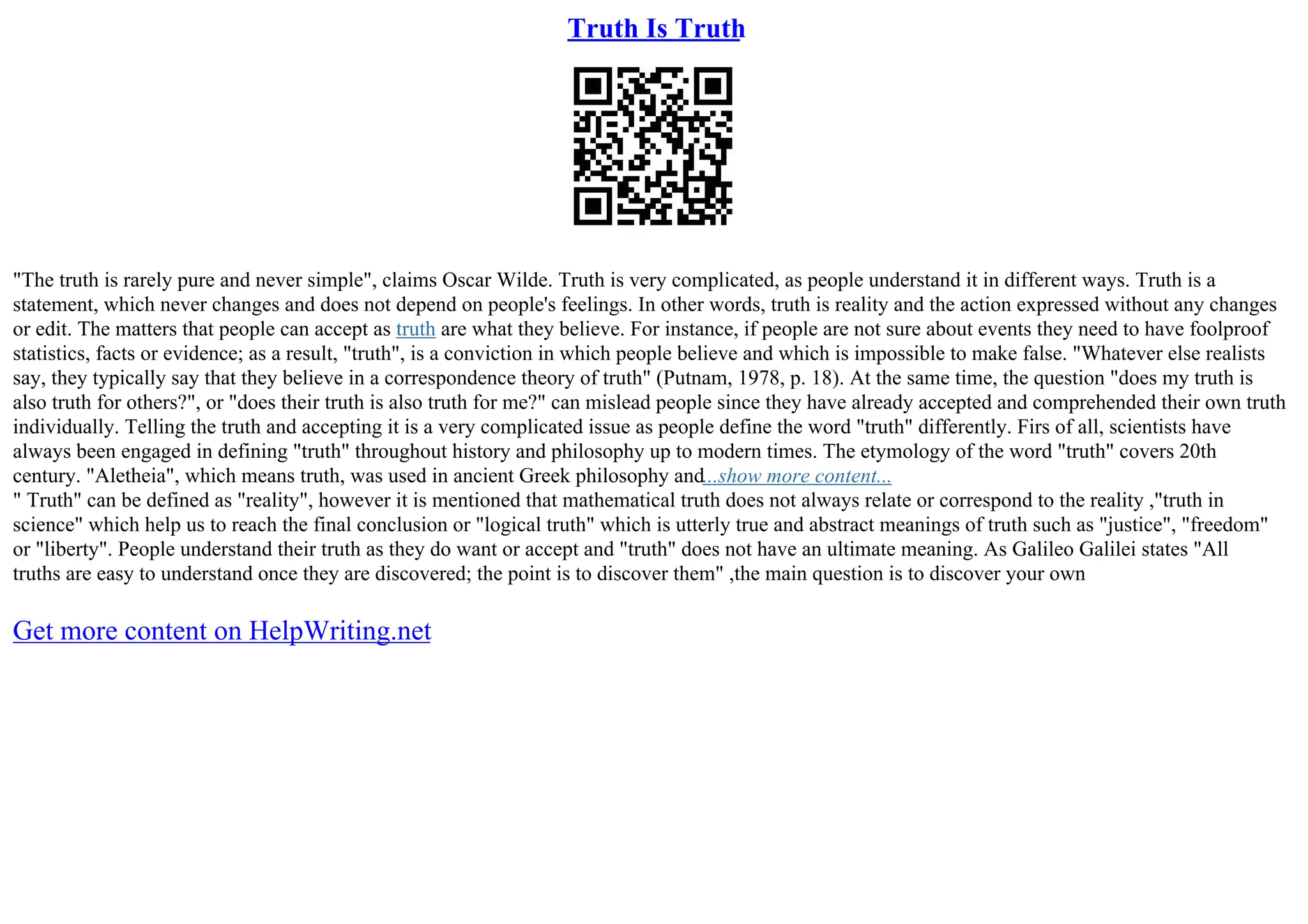 Telling The Truth Analysis | PDF