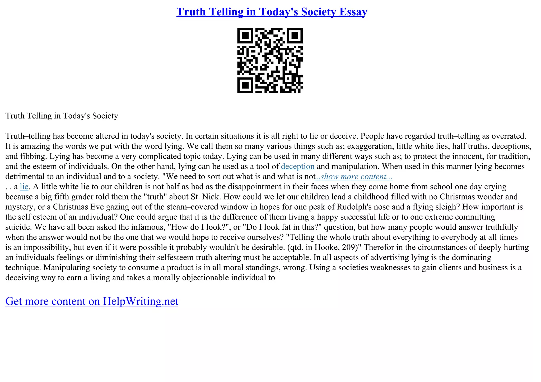 Telling The Truth Analysis | PDF