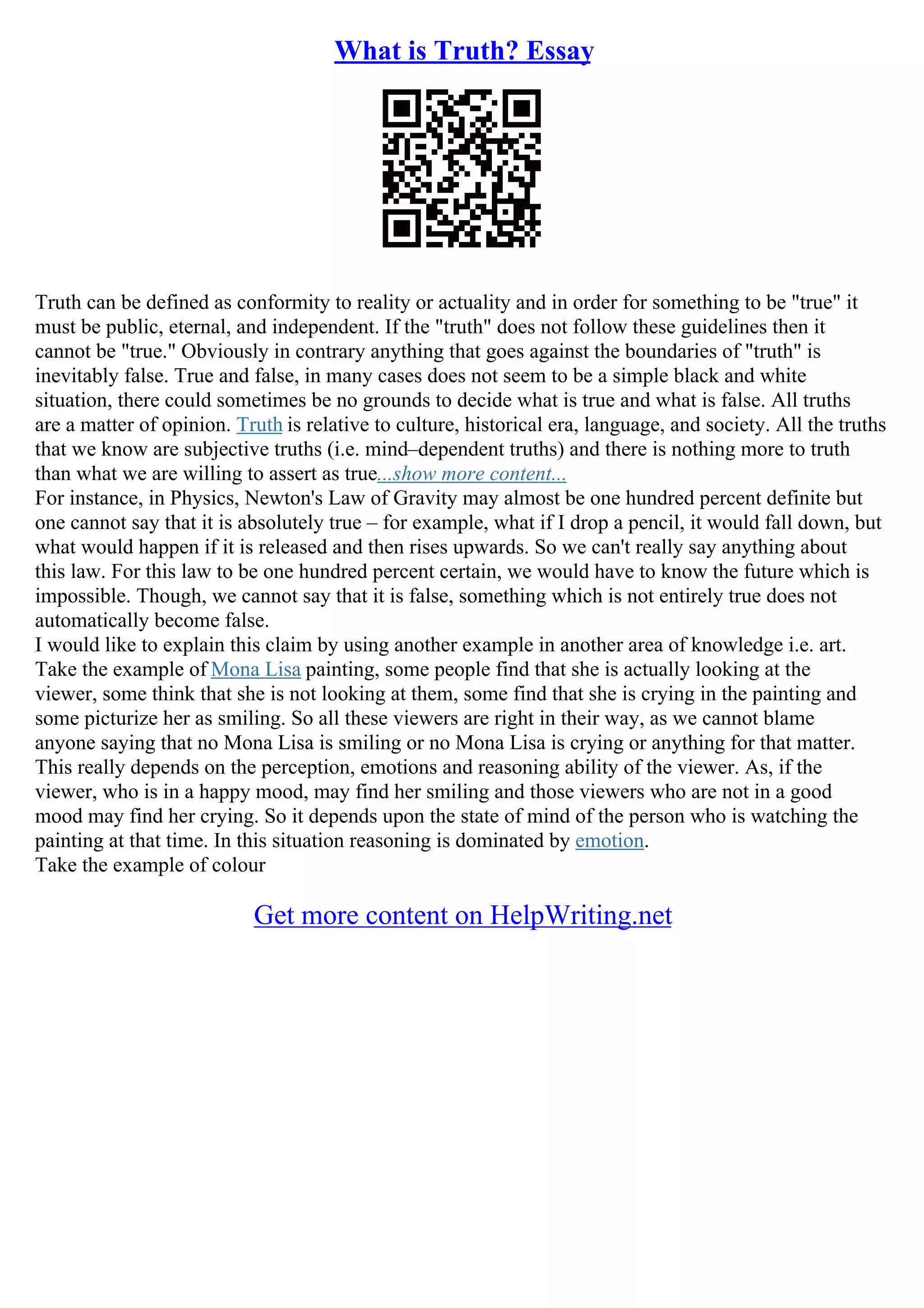 Telling The Truth Essay | PDF