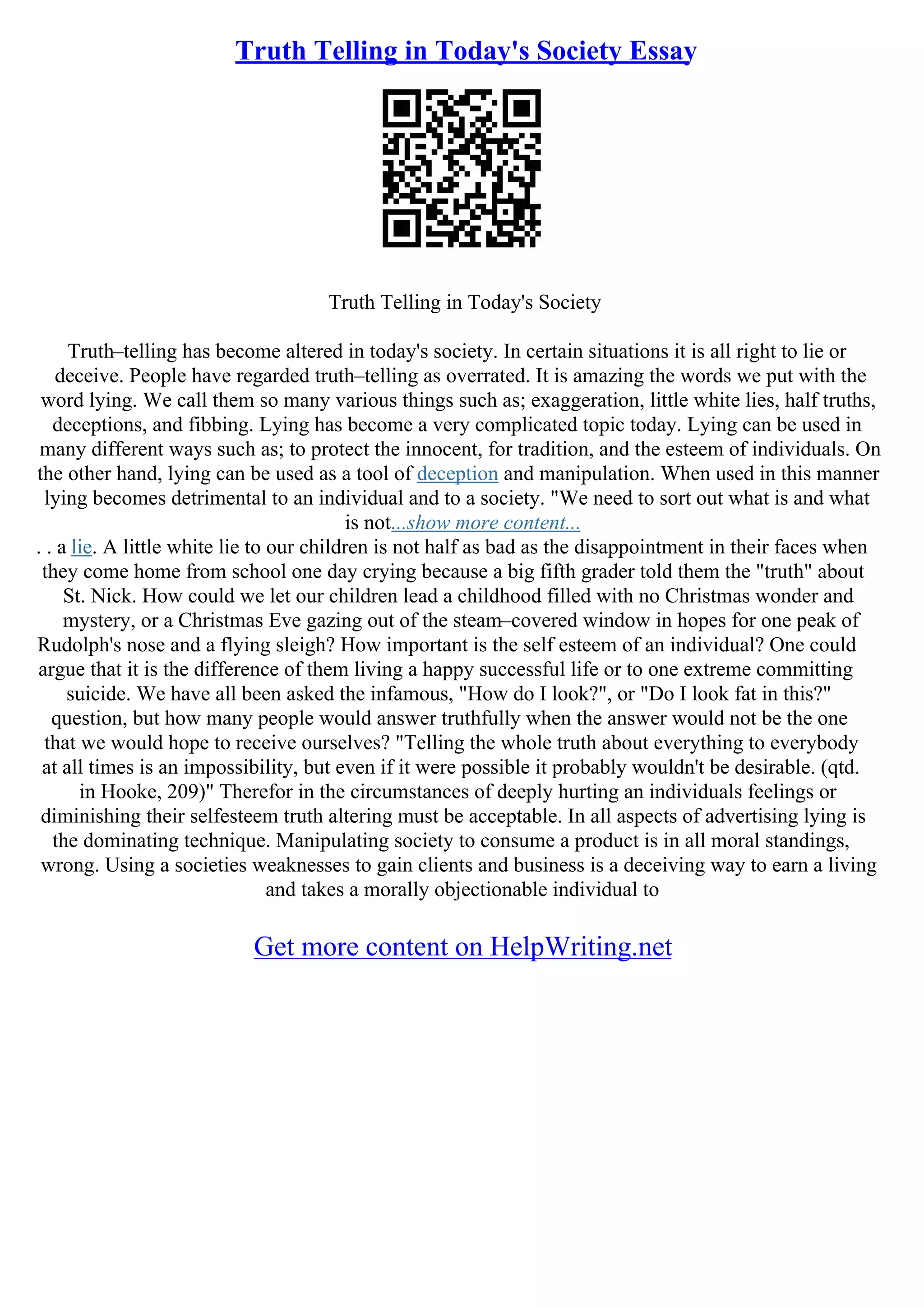 Telling The Truth Essay | PDF