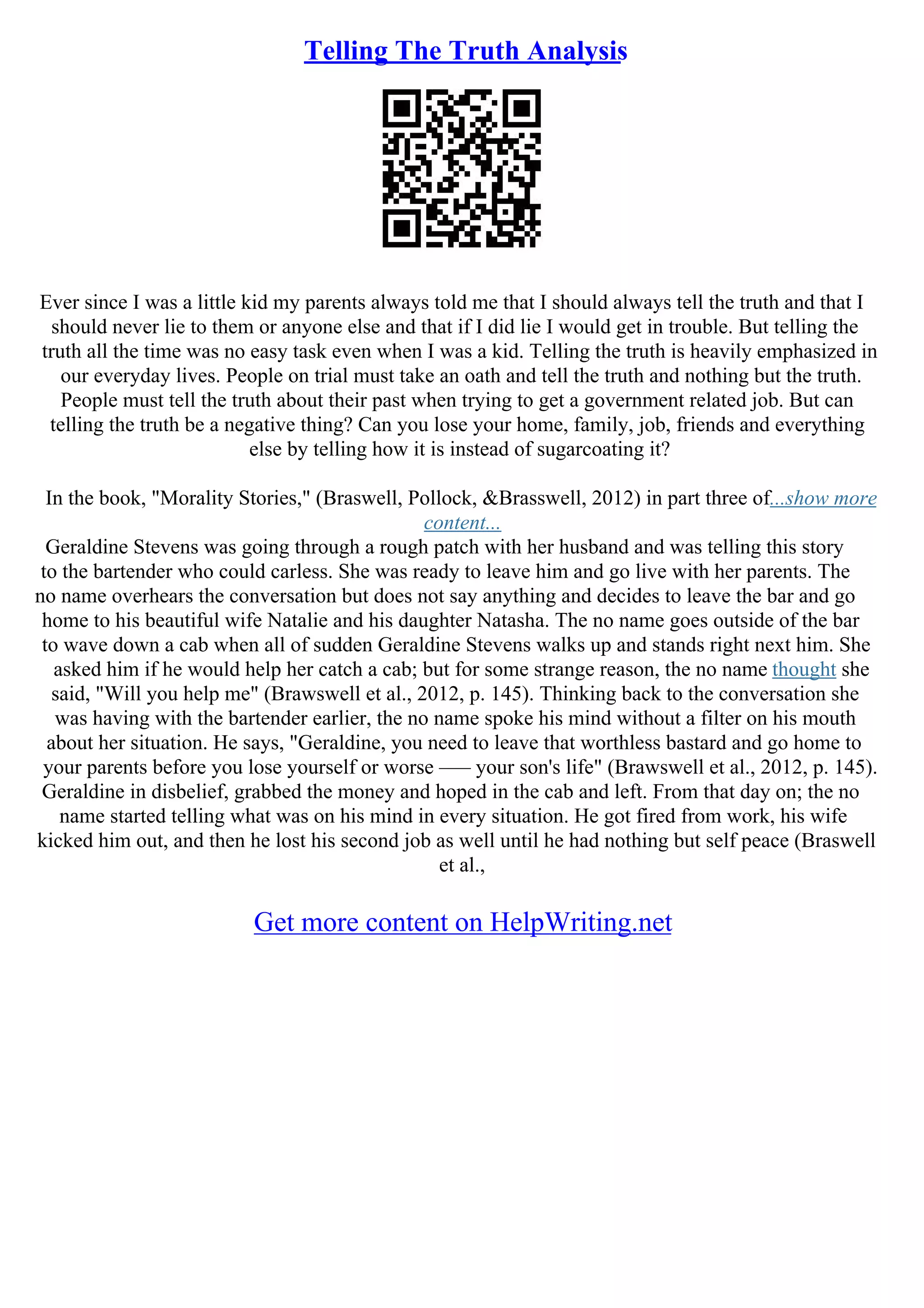 Telling The Truth Essay | PDF