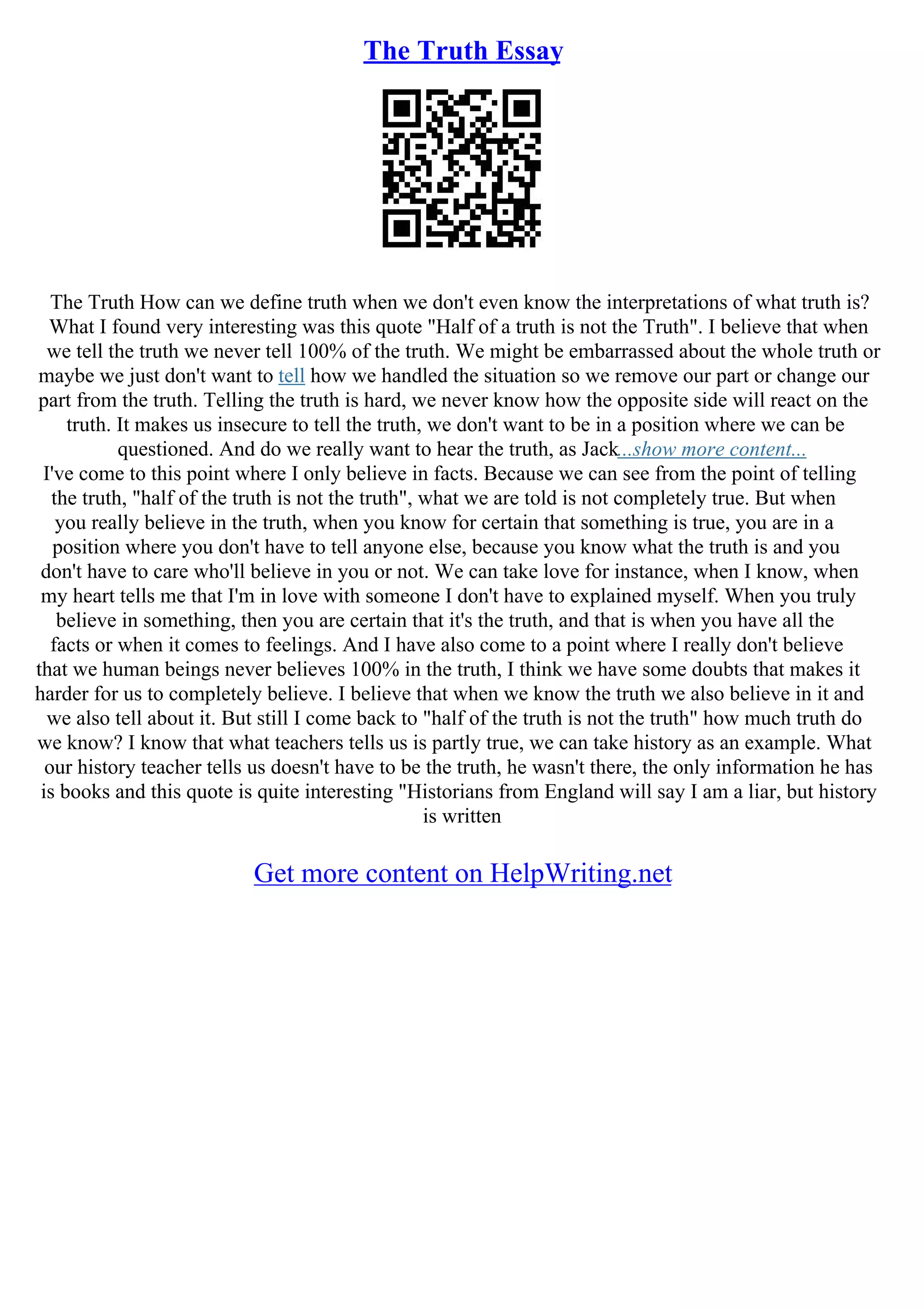 Telling The Truth Essay | PDF