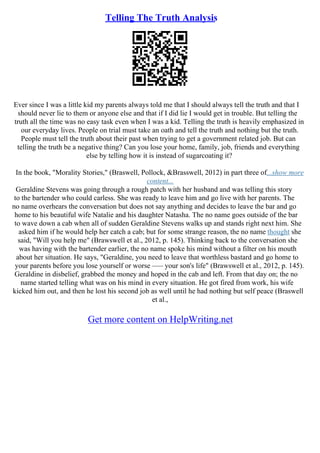 Telling The Truth Essay | PDF