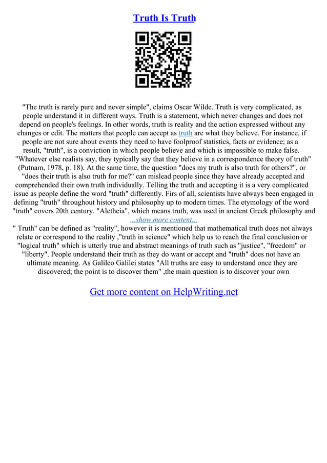 Telling The Truth Essay | PDF