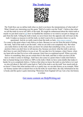 Telling The Truth Essay | PDF