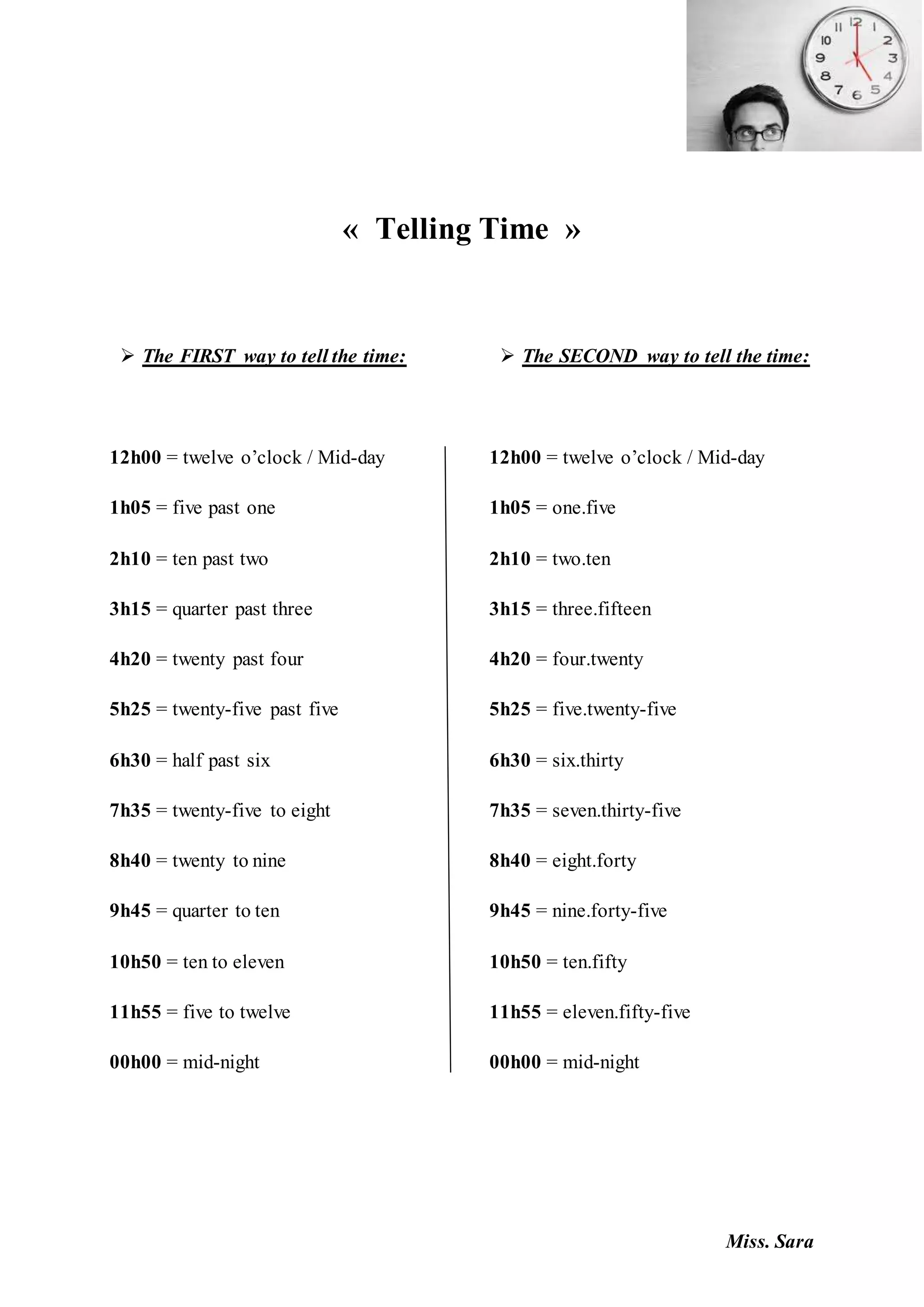 Telling time | DOCX