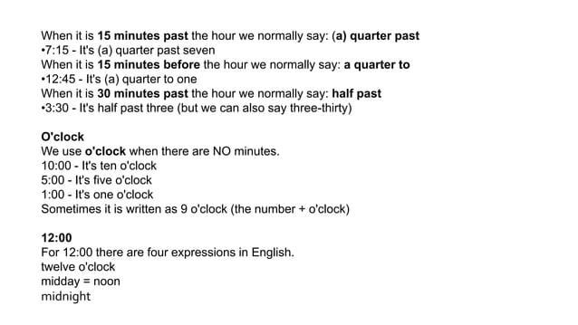 Telling time in English | PPTX