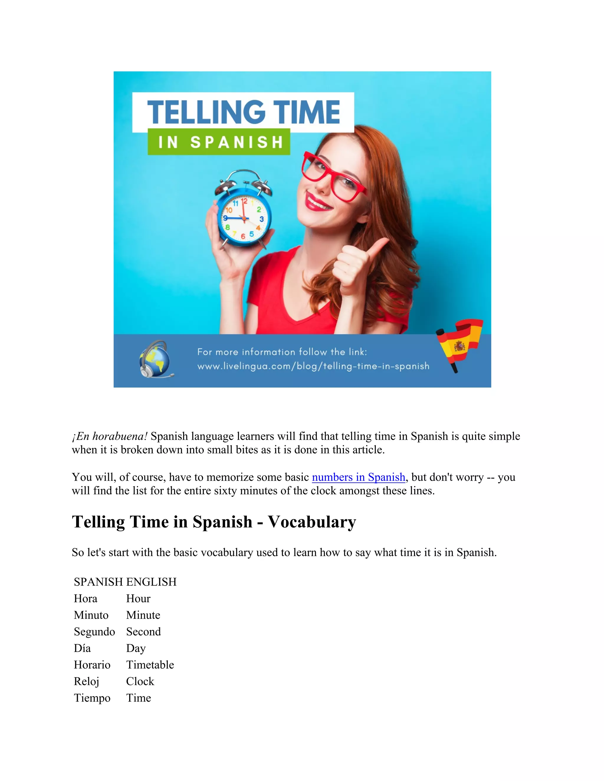 Telling Time In Spanish | PDF