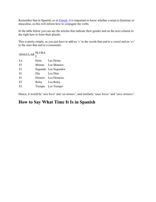 Telling Time In Spanish | PDF