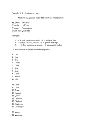 Telling Time In Spanish | PDF