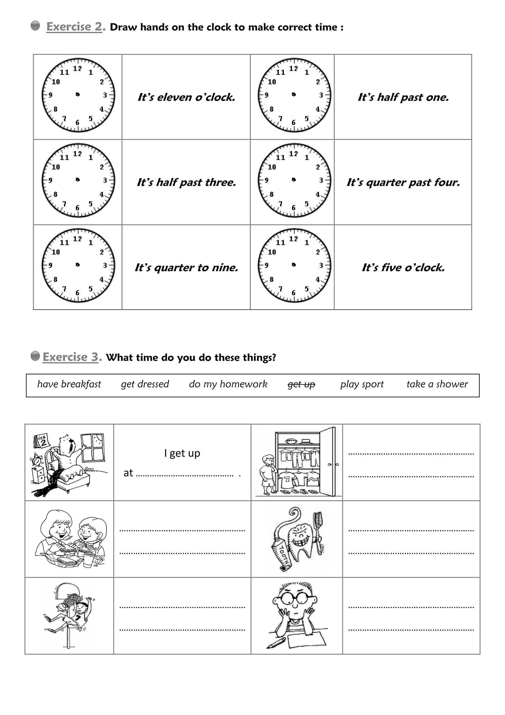 Telling+time+lesson+and+exercises | PDF