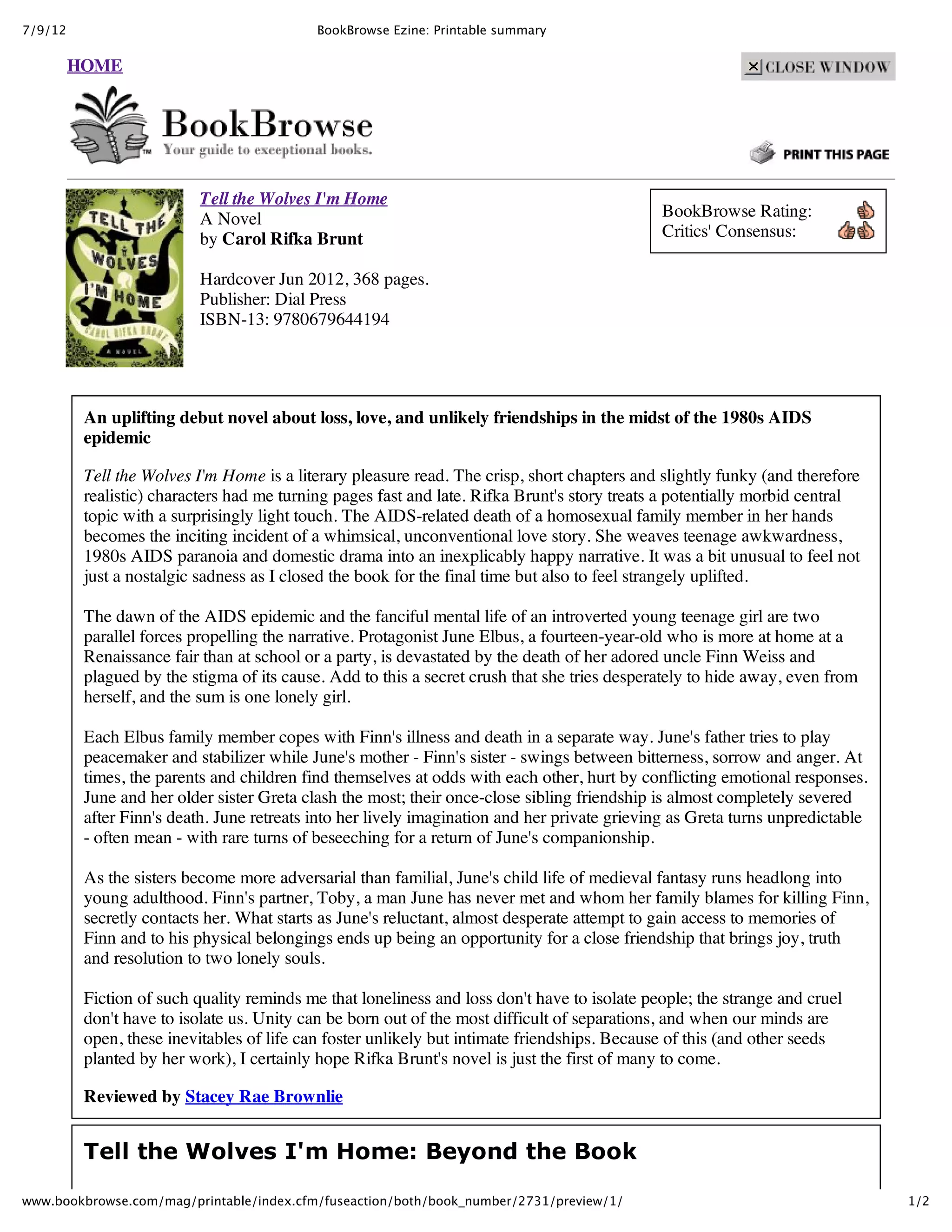 Tell the Wolves I'm Home review & sidebar | PDF