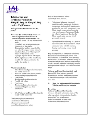 Telmisartan/HCTZ Tablets Taj Pharma PIL | PDF