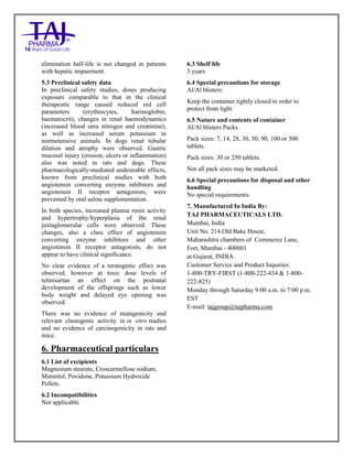 Telmisartan Tablets USP Taj Pharma SmPC | PDF