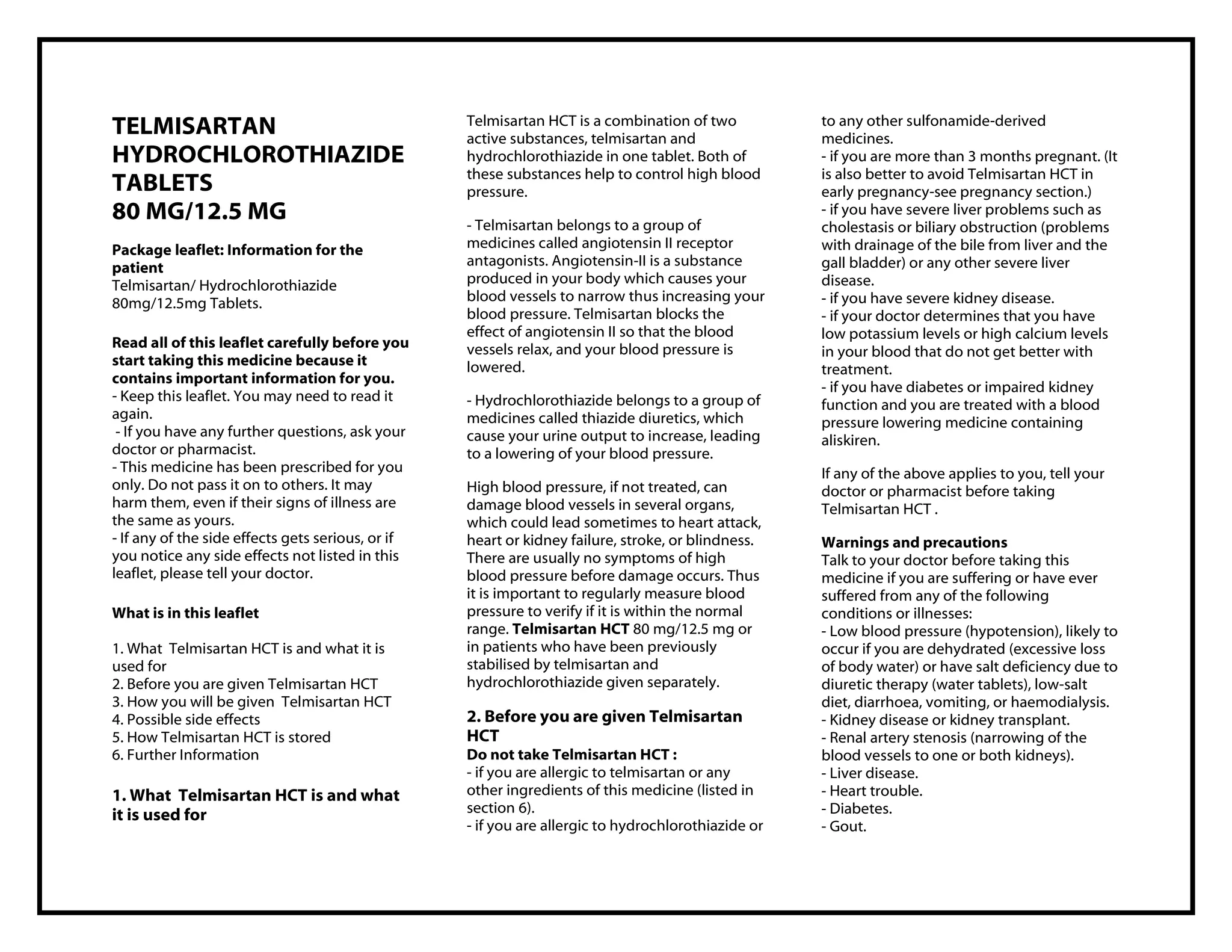 Telmisartan hct 80mg and 12.5mg tablets pil, taj pharmaceuticals. | PPT