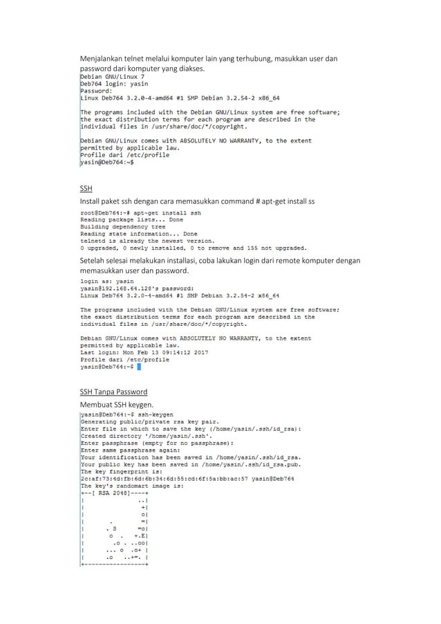 Perbedaan, Konfigurasi dan Instalasi Aplikasi Telnet dan SSH | PDF