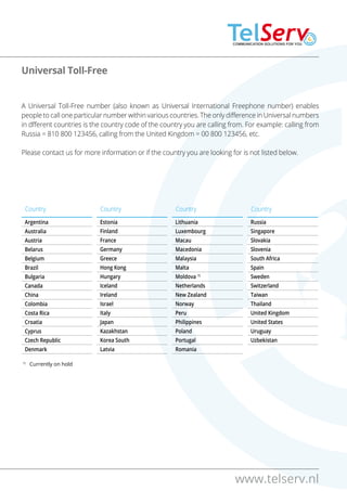 TelServ Country Coverage 20170131 | PDF