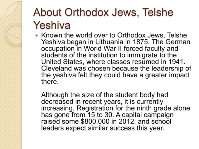 Telshe Yeshiva - Teaching Future Generations in Cleveland | PPTX
