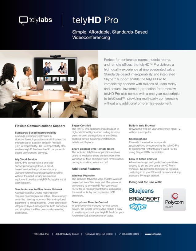 TelyHD Pro Datasheet 2014 | PDF