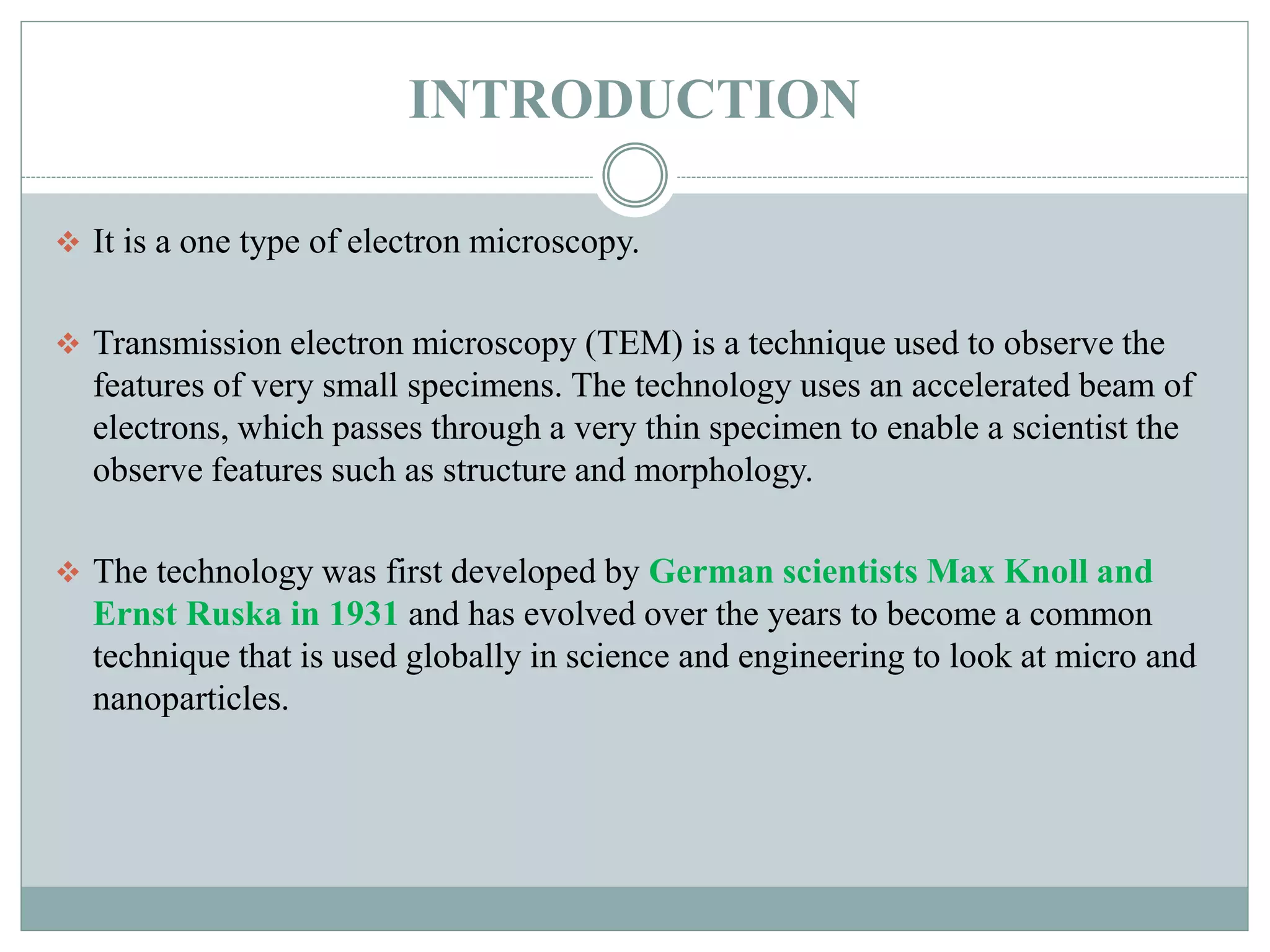 transmission Electron Microscopy (Tem) | PPTX