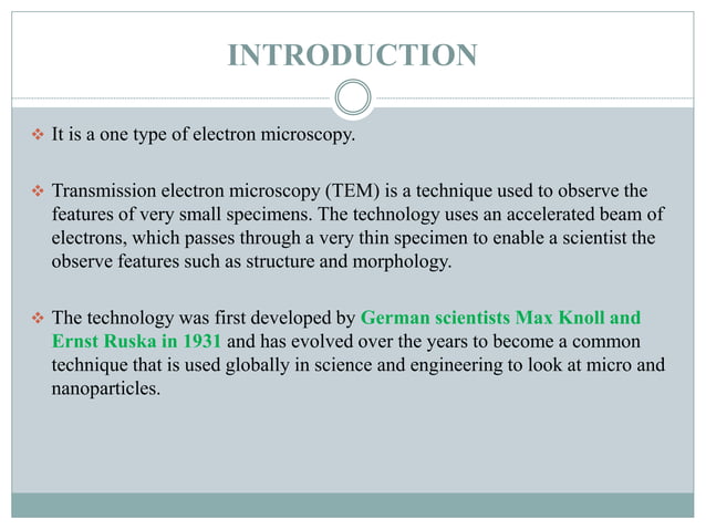 transmission Electron Microscopy (Tem) | PPTX