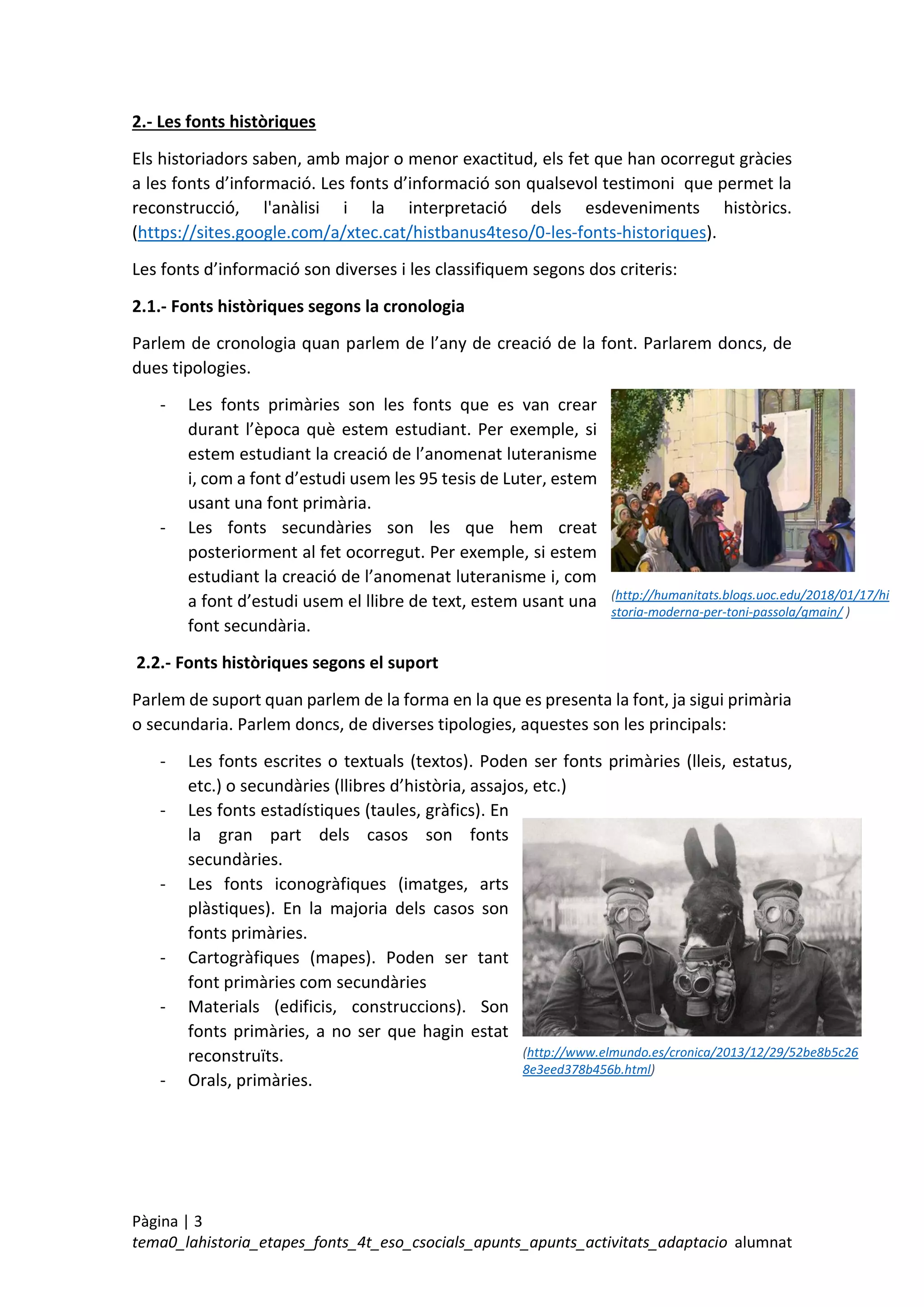 TEMA 0: La historia, les seves etapes i fonts (adaptació) (apunts+activitats) | PDF