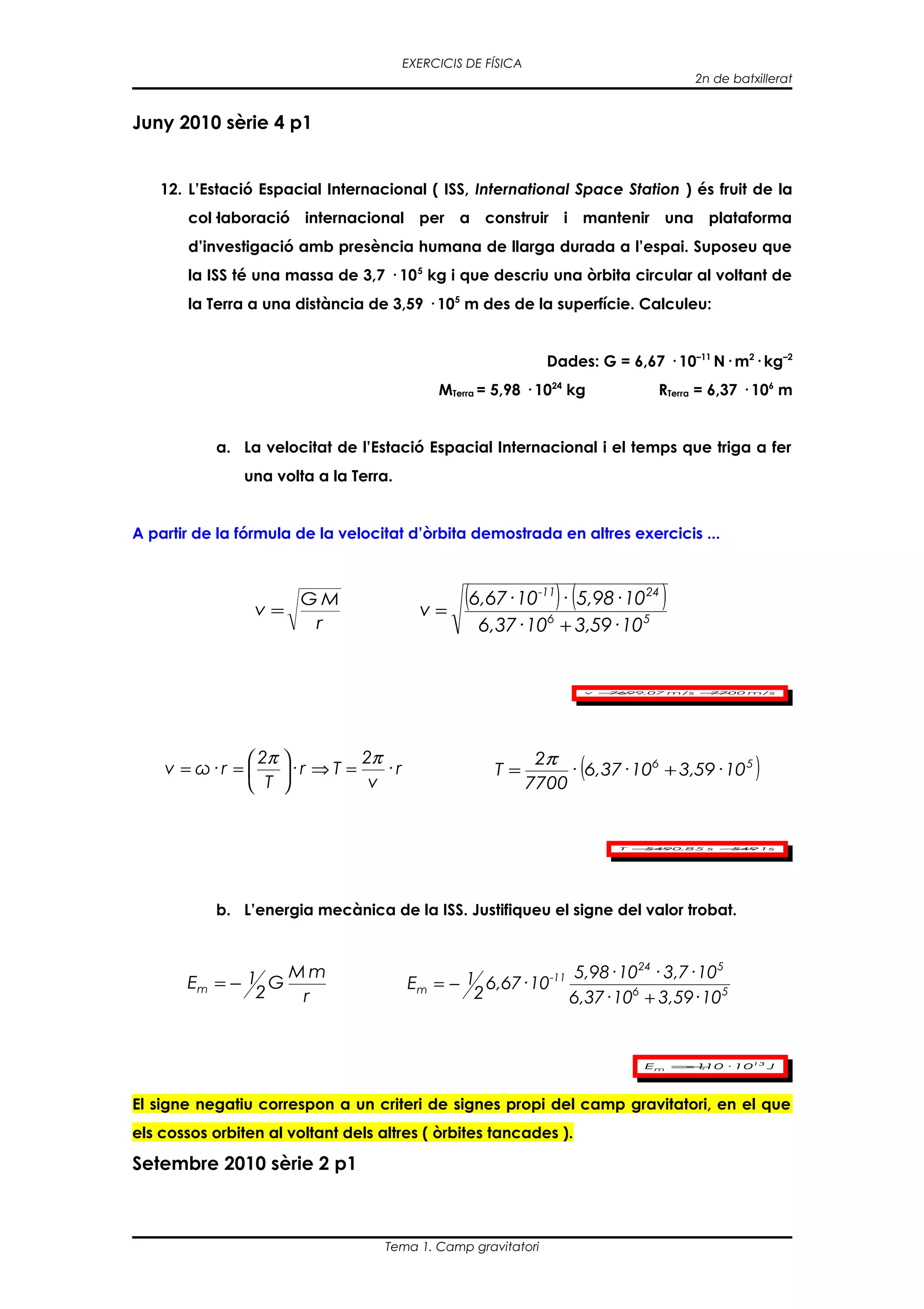 Tema 1. camp gravitatori. exercicis resolts | PDF