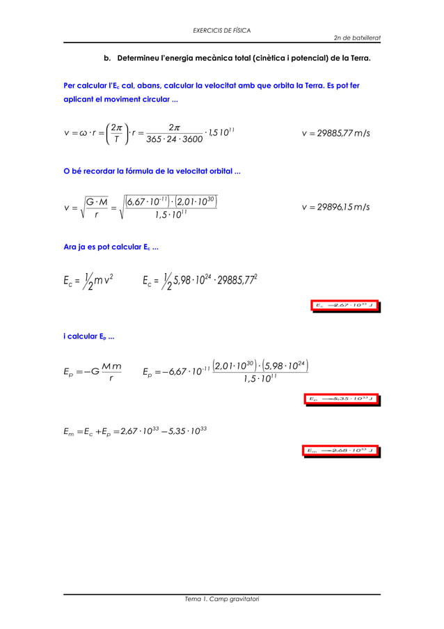 Tema 1. camp gravitatori. exercicis resolts | DOC
