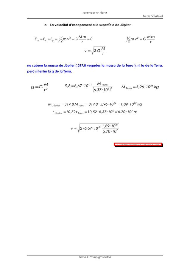 Tema 1. camp gravitatori. exercicis resolts | DOC