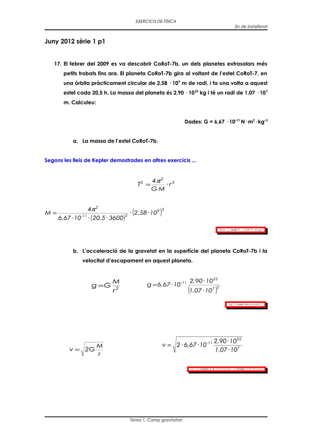 Tema 1. camp gravitatori. exercicis resolts | DOC