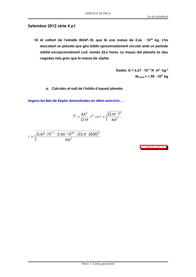 Tema 1. camp gravitatori. exercicis resolts | DOC