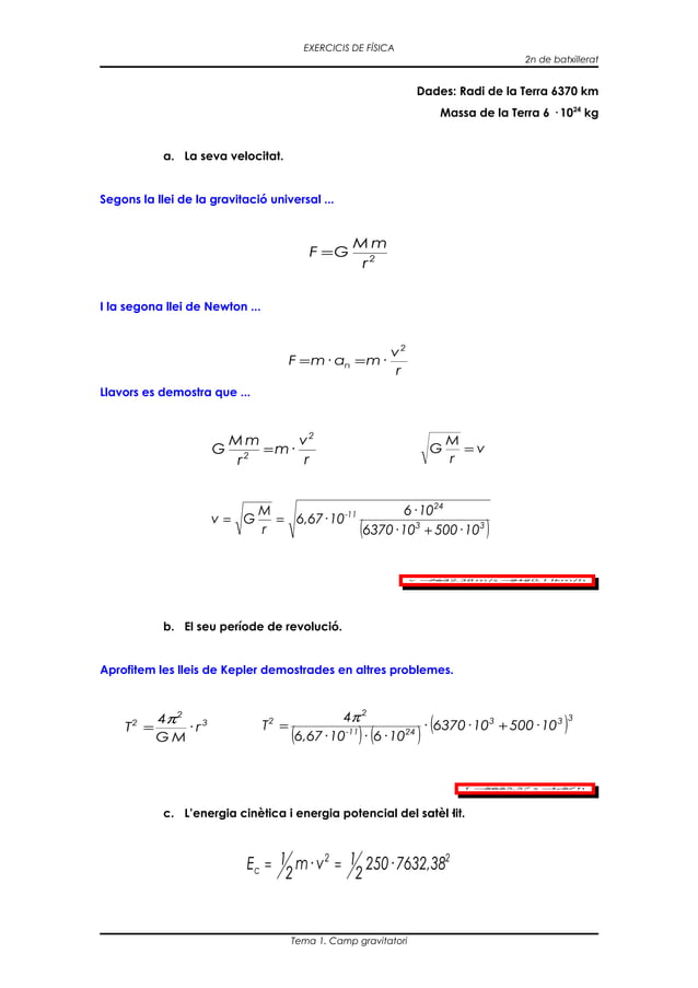 Tema 1. camp gravitatori. exercicis resolts | DOC
