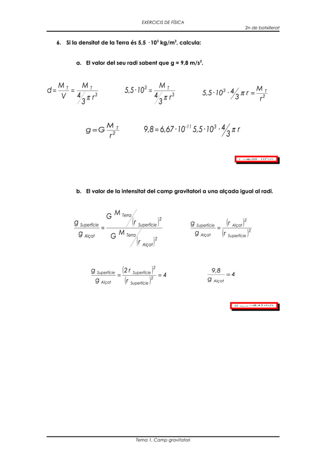 Tema 1. camp gravitatori. exercicis resolts | DOC