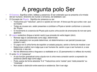 Tema 1:A Orixe do Cosmos na Corrente Presocrática | PPT