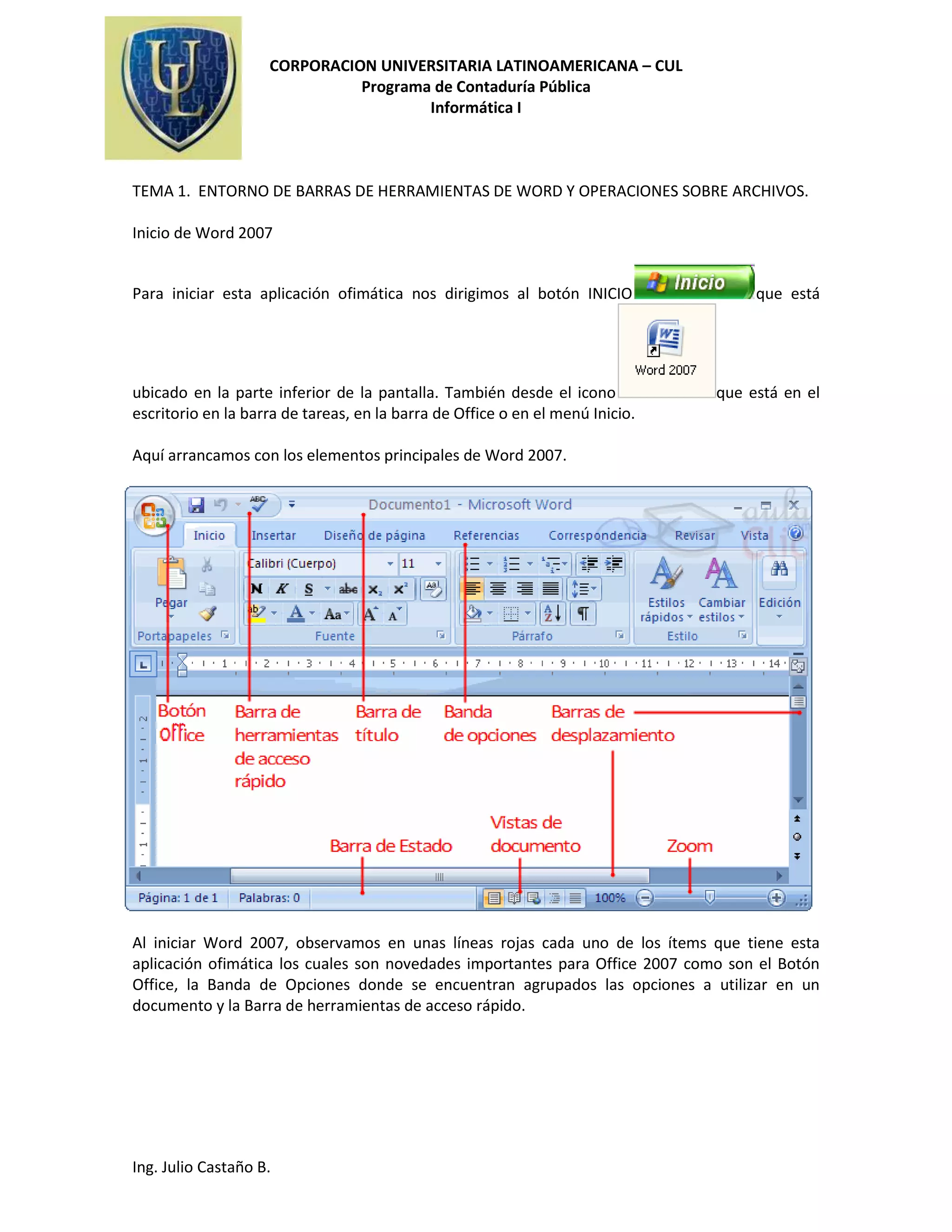 Tema 1 Inicio De Word 2007 | DOCX