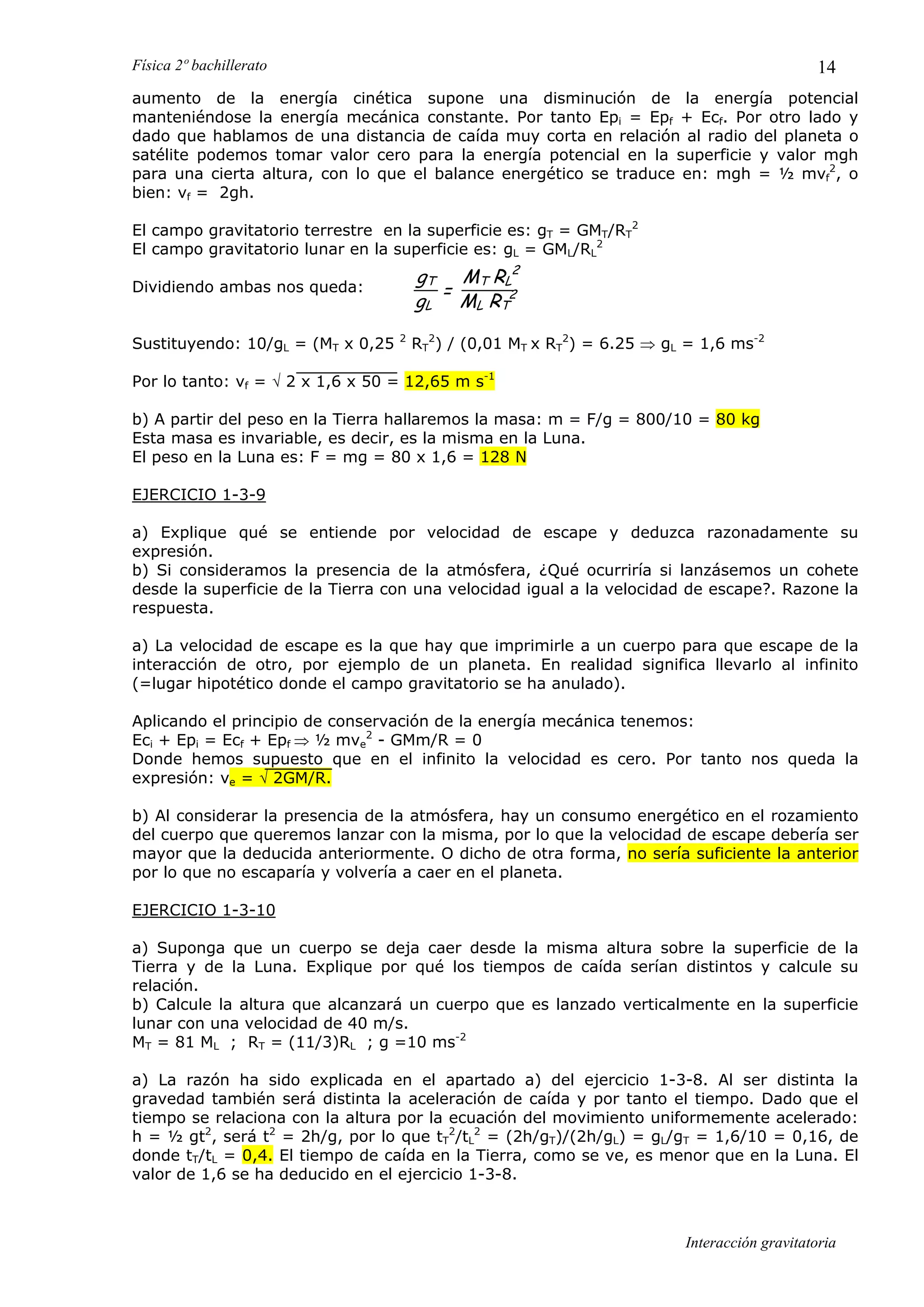 Tema 1. Interaccion Gravitatoria Problemas | PDF