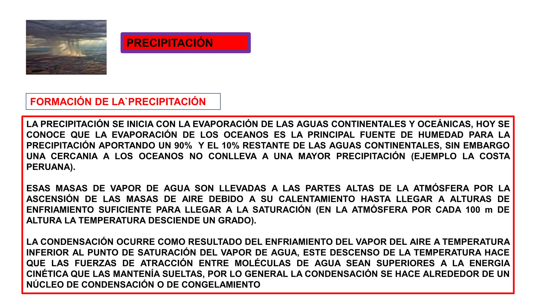 PRECIPITACIONy FORMACION DE LA PRECIPITACION . | PPTX