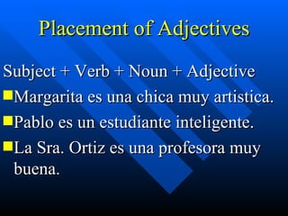 TEMA 1B GRAMMAR ADJECTIVE PLACEMENT | PPT