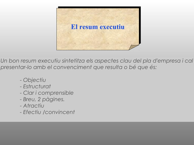 La idea i el pla d'empresa. Resum executiu | PPT