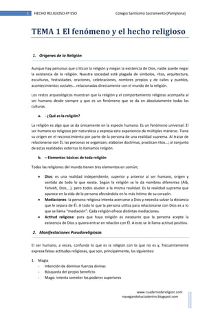 Tema 1 el fenómeno y el hecho religioso | PDF